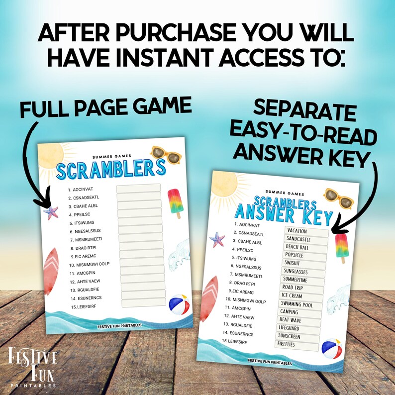 Summer Scrambled Words Printable Game, Vacation Word Game for Kids ...