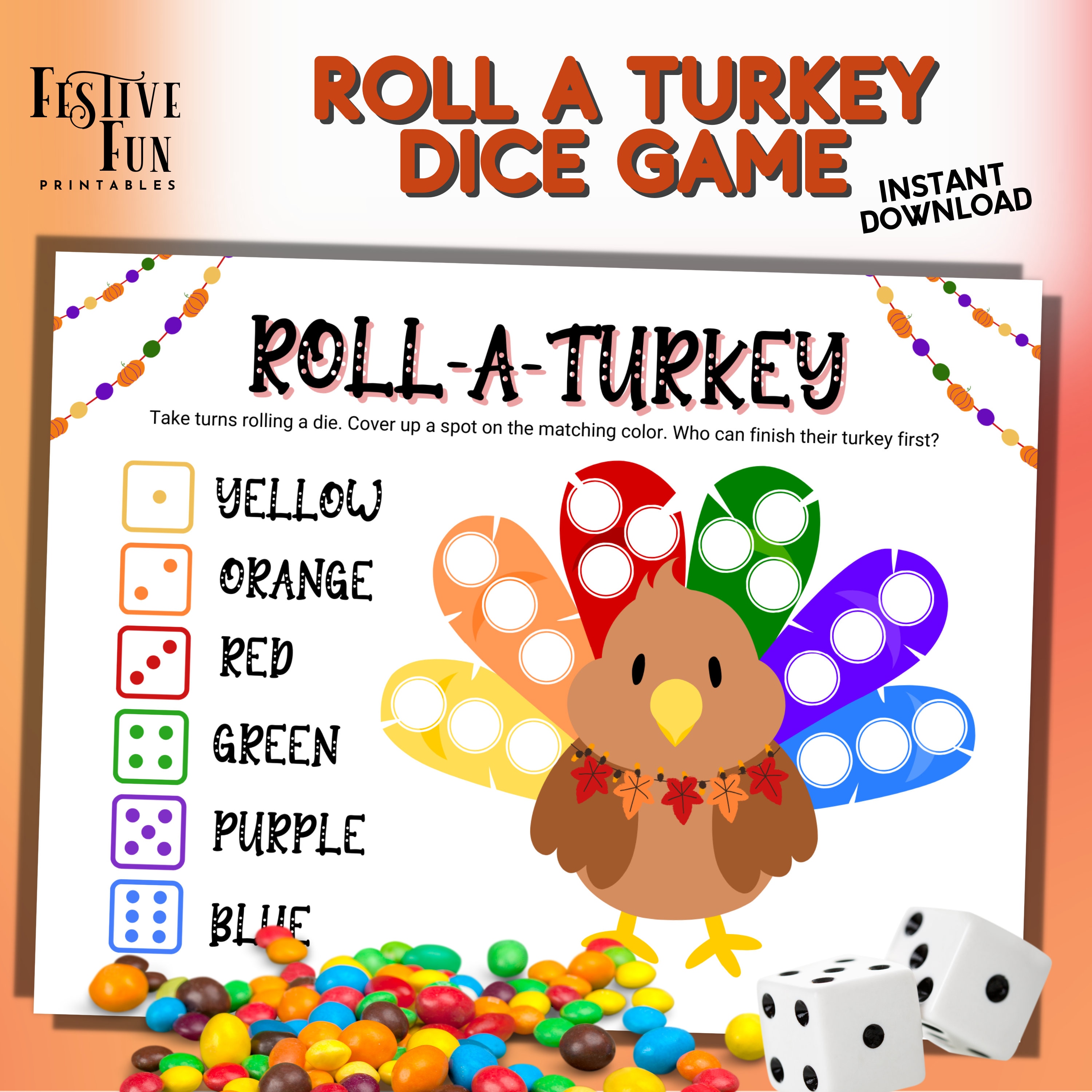 Roll A Turkey Candy Dice Game Printable, Easy Thanksgiving ...