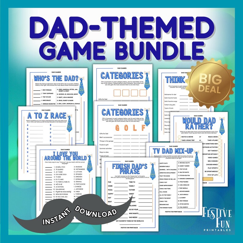 Dad Themed Game Bundle, Dad TV Trivia Categories and Think Fast Fun for ...