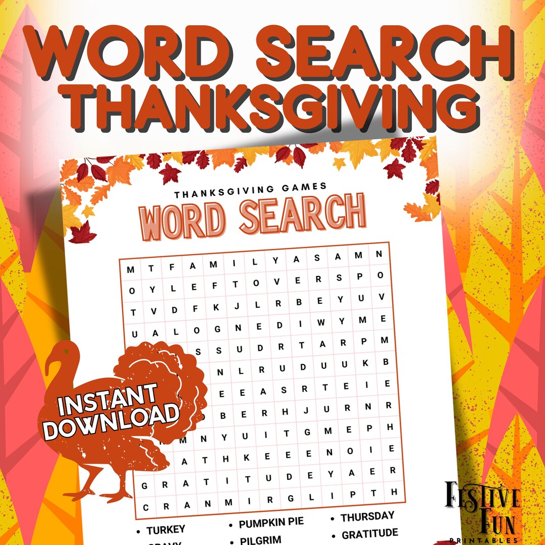 Thanksgiving Word Search Puzzle, Printable November Turkey Day Activity ...