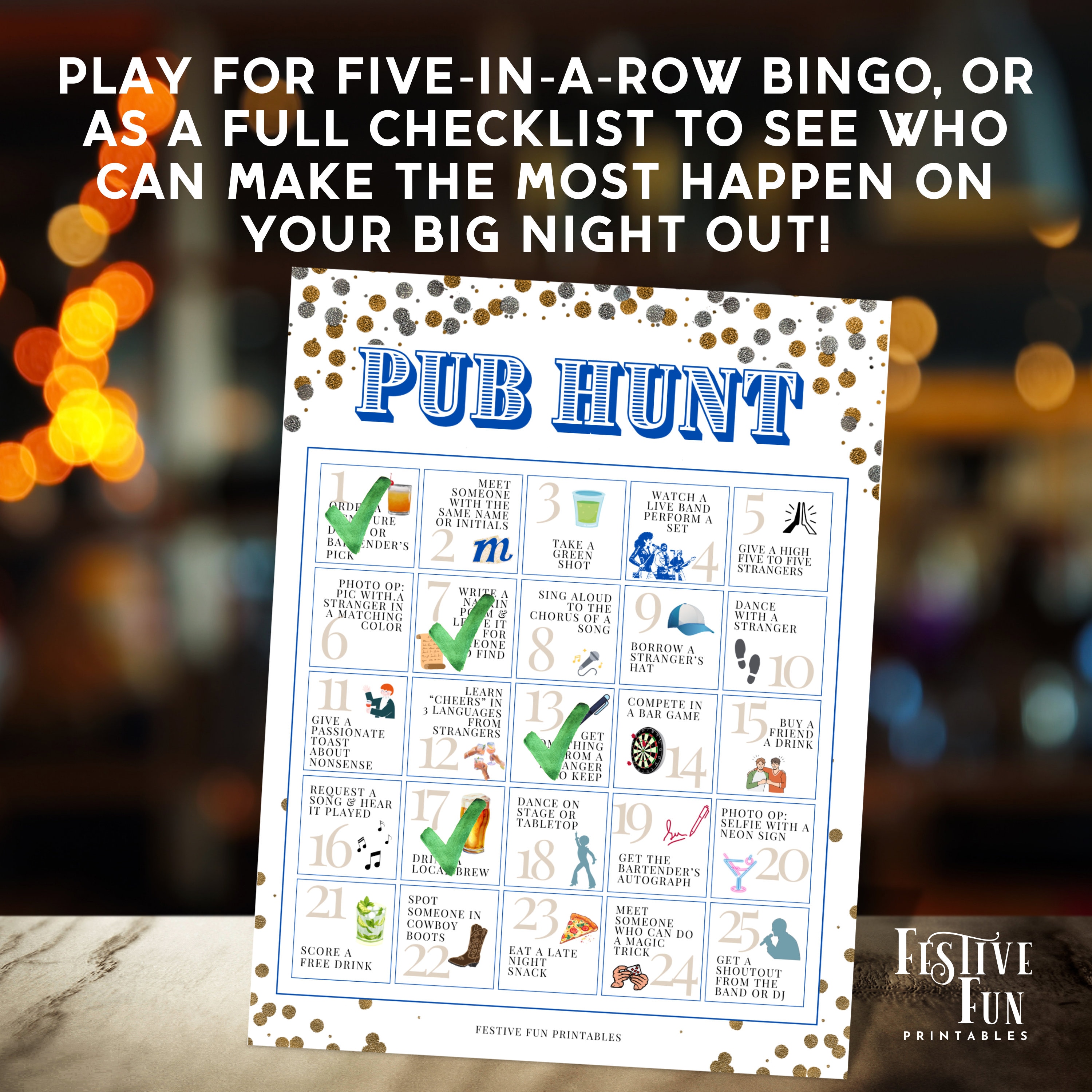 Bar Crawl Bingo Pub Scavenger Hunt, 21+ Adult Printable Game for ...