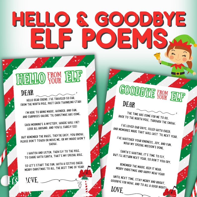Hello and Goodbye Christmas Elf Letter Set, Cute Rhyming Poem Notes for ...