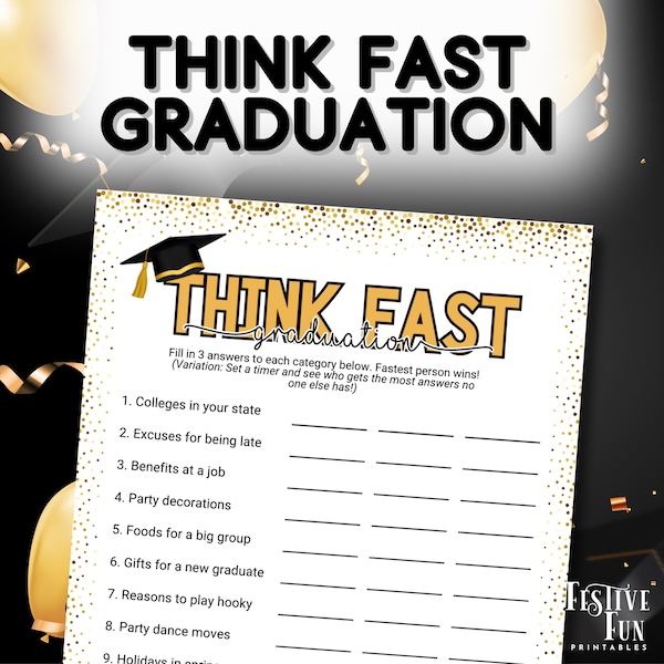 Graduation Think Fast Printable Game, Senior Night Grad Party Activity ...