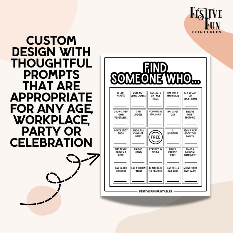 Find A Guest Icebreaker Bingo, Mix and Mingle Conversation Starter ...