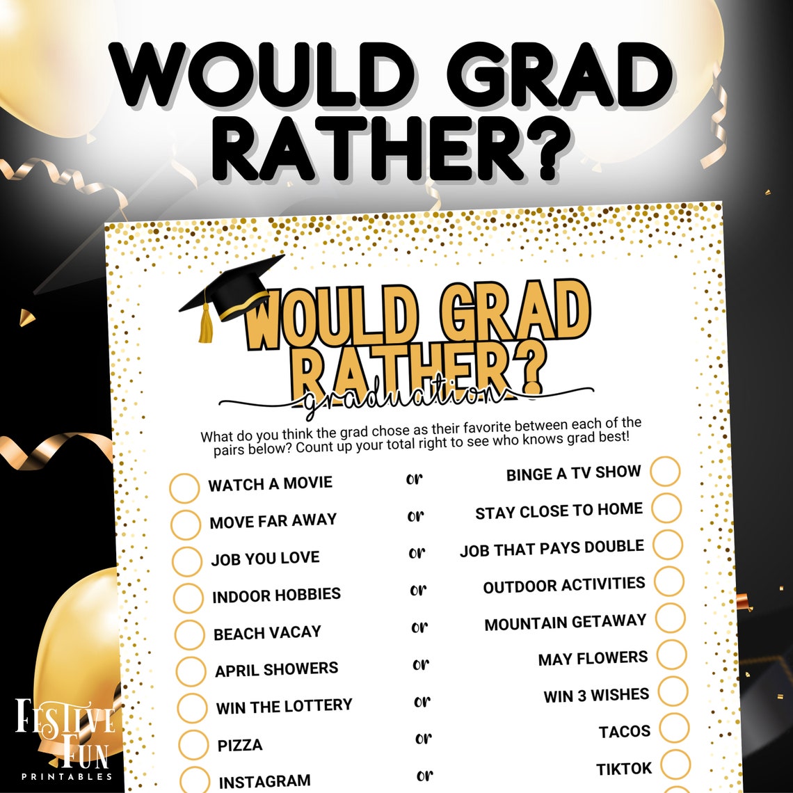 Would Grad Rather Printable Game, Graduation Party Activity, Middle ...