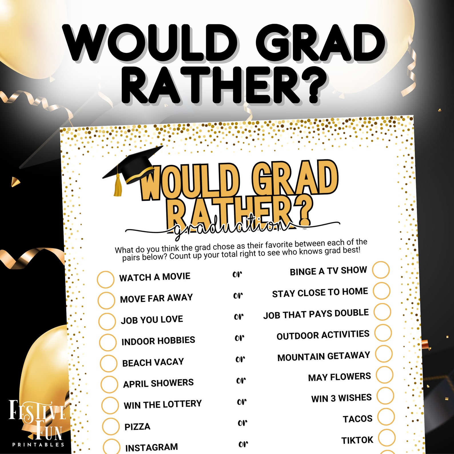 Would Grad Rather Printable Game, Graduation Party Activity, Middle ...