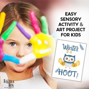 Winter is a Hoot Owl Handprint Craft for Kids, Printable Fingerprint ...