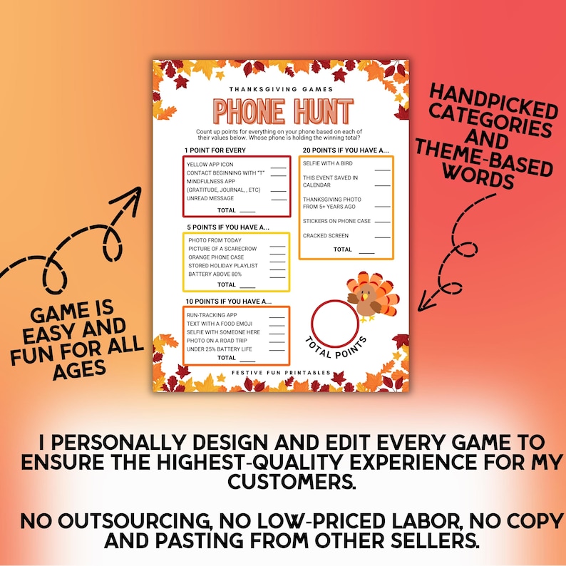 Thanksgiving What's on Your Phone Scavenger Hunt Game, Fun Easy ...