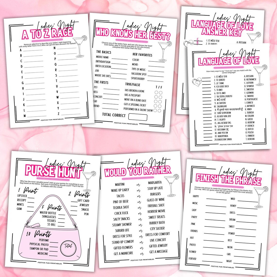 Ladies Night Games Bundle, 6 Girls Night Out Activities, Printable ...