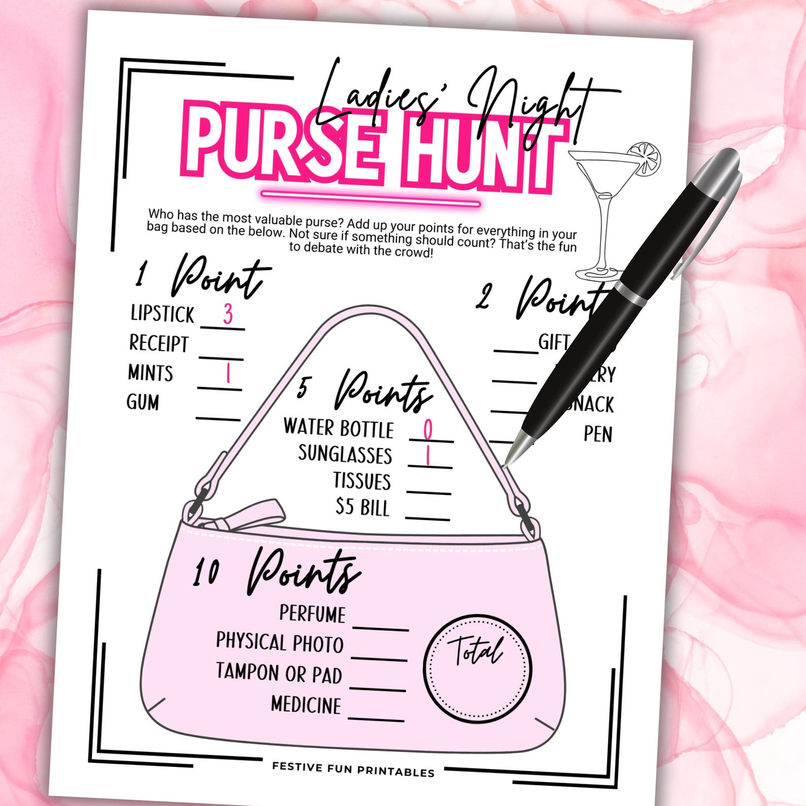 What's in Your Purse Ladies Night Game, Bag Scavenger Hunt Girls Night ...