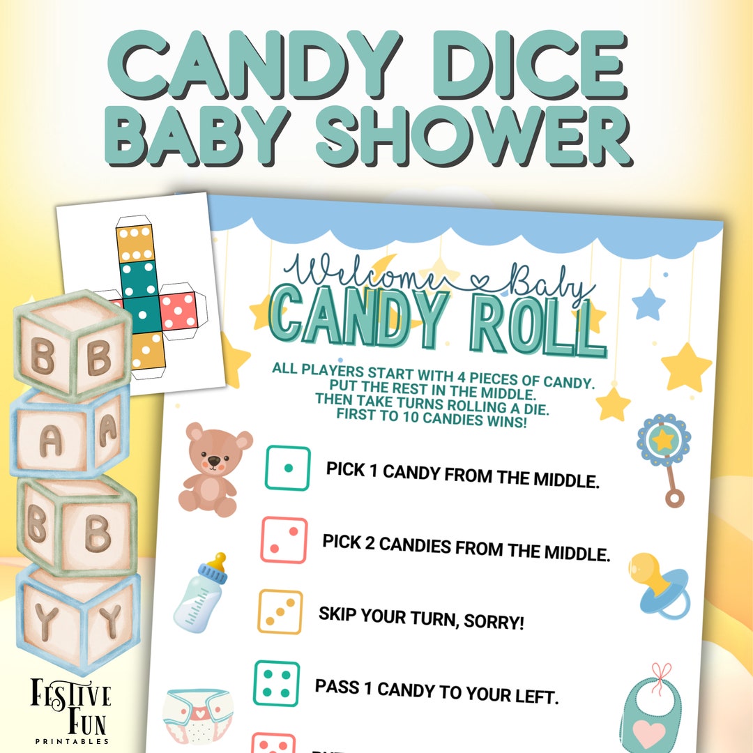 Candy Dice Exchange Baby Shower Game, Easy Printable Shower Game for ...