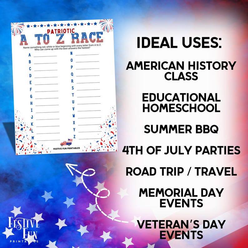 Patriotic A to Z Race, Fourth of July USA Themed American Printable ...