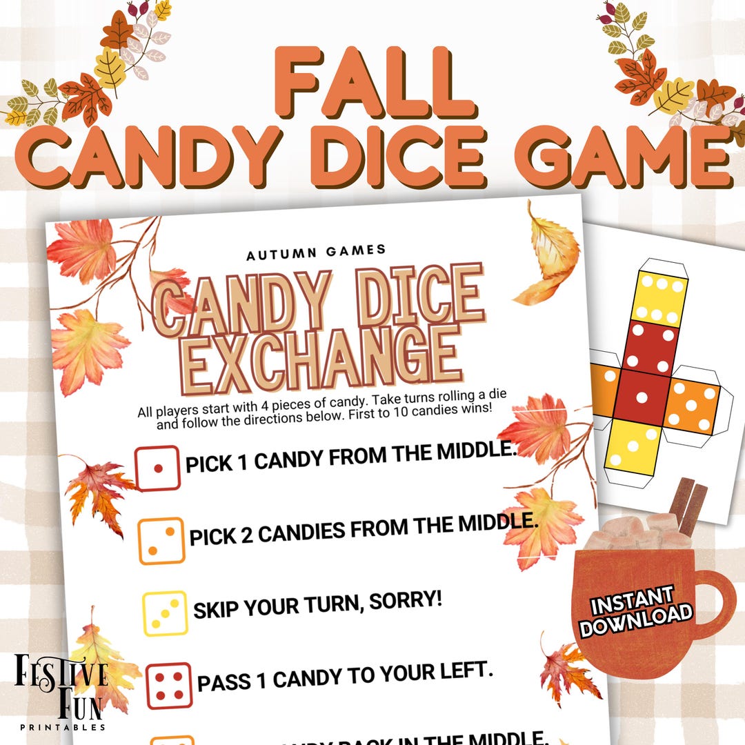 Fall Candy Dice Exchange, Easy Fun Roll the Dice Autumn Theme Games for ...
