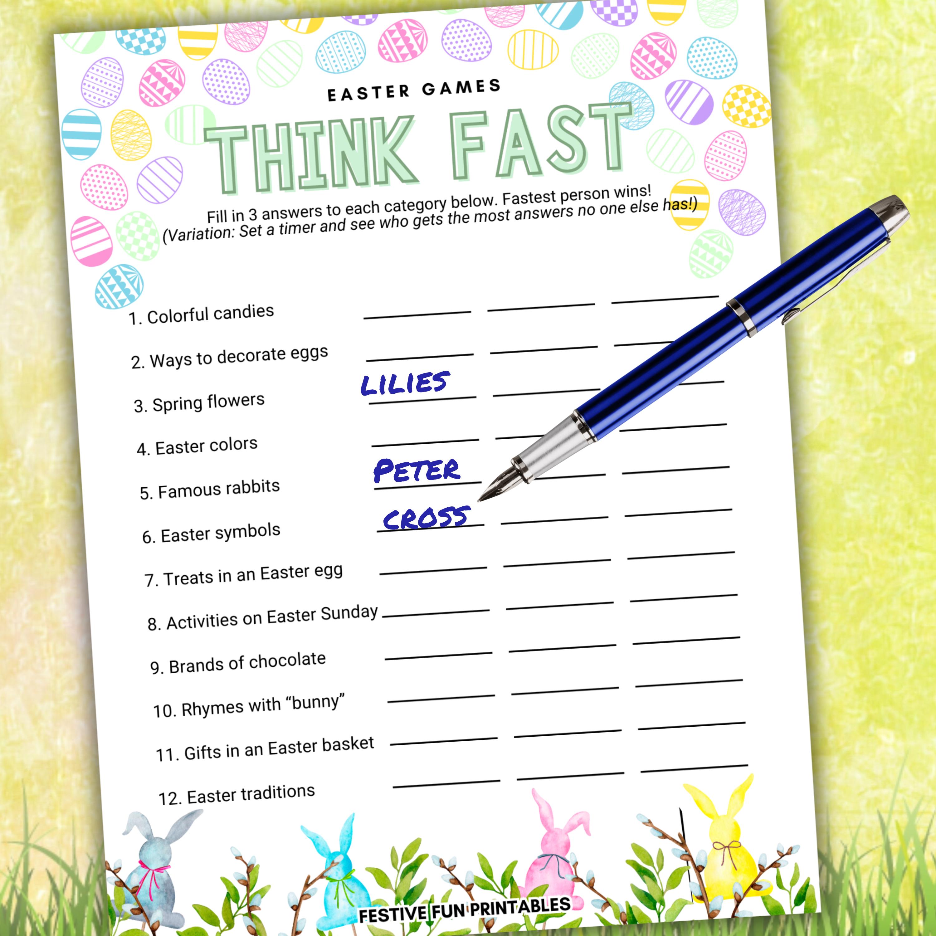 Easter Think Fast Printable Game, Spring Seasonal Easter Trivia ...