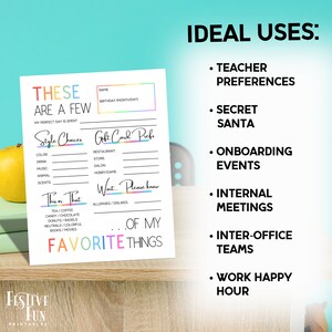 Teacher Favorite Things Questionnaire, Student Back to School Get to ...