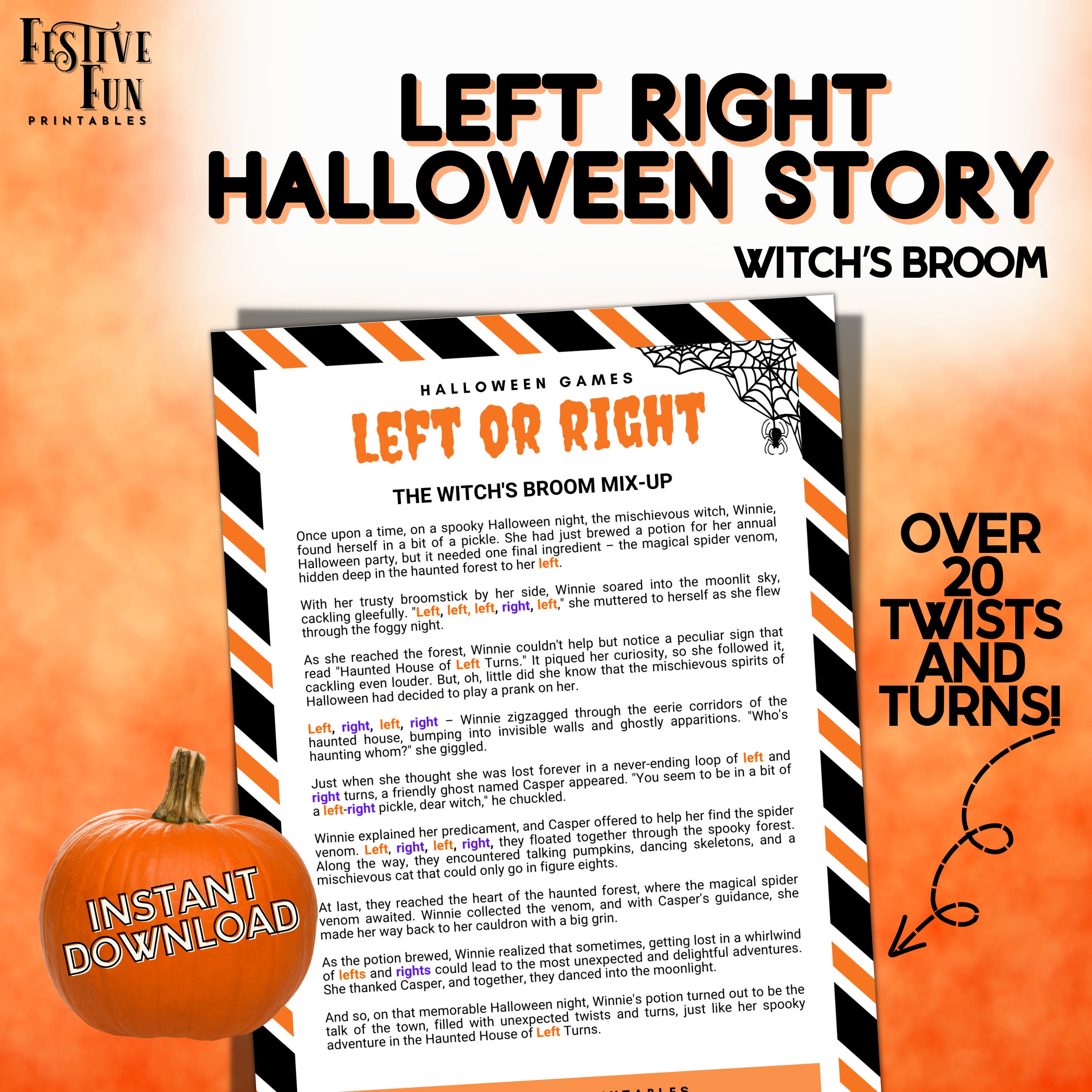 Left Right Halloween Game Printable Story, Pass the Parcel Party Game ...