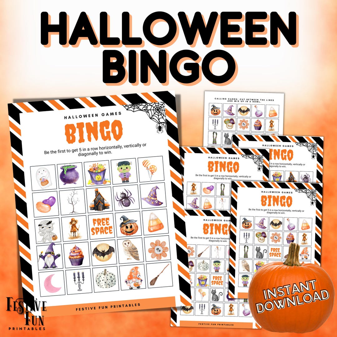 Halloween Picture Bingo Printable Party Game for Kids, 5 Unique ...