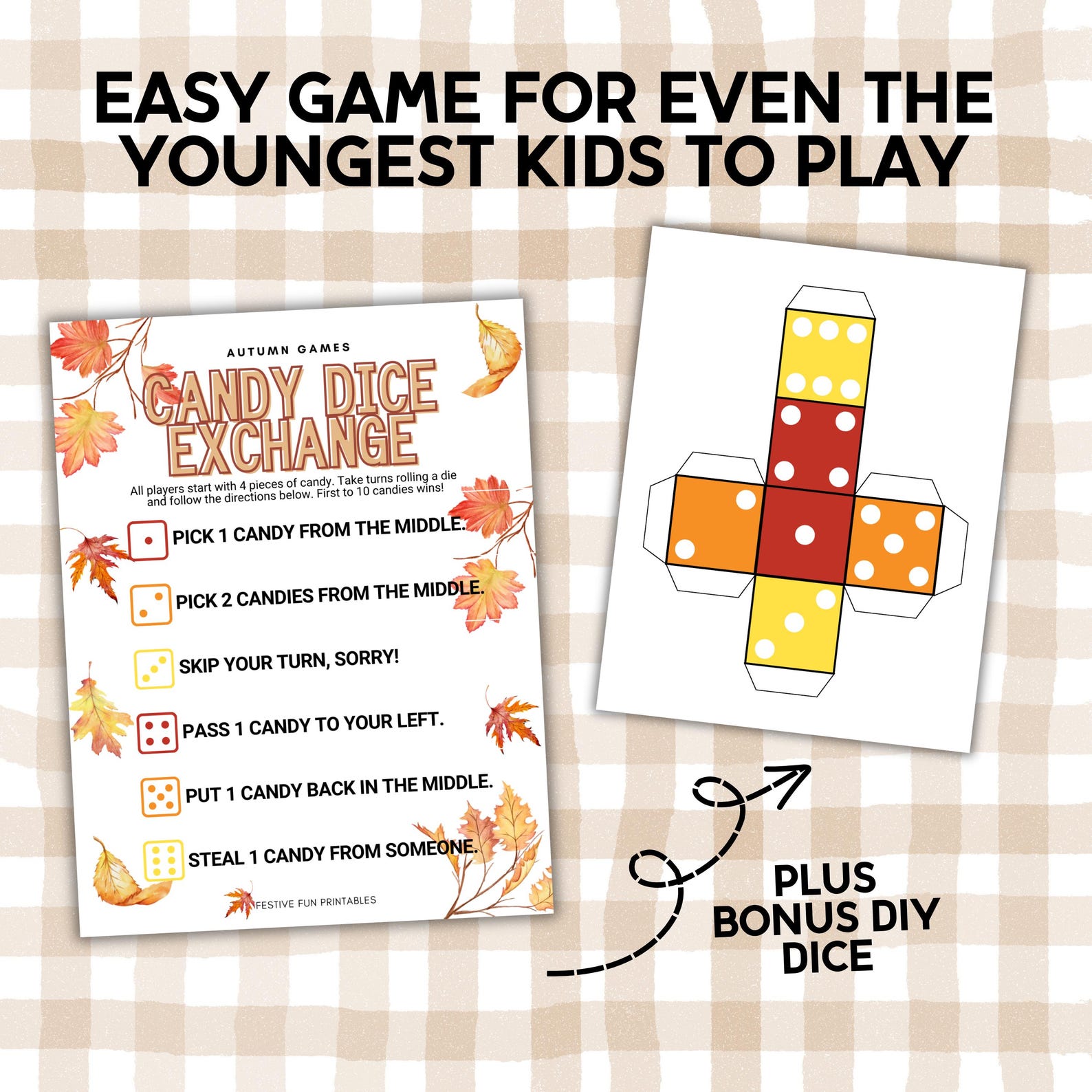 Fall Candy Dice Exchange, Easy Fun Roll the Dice Autumn Theme Games for ...