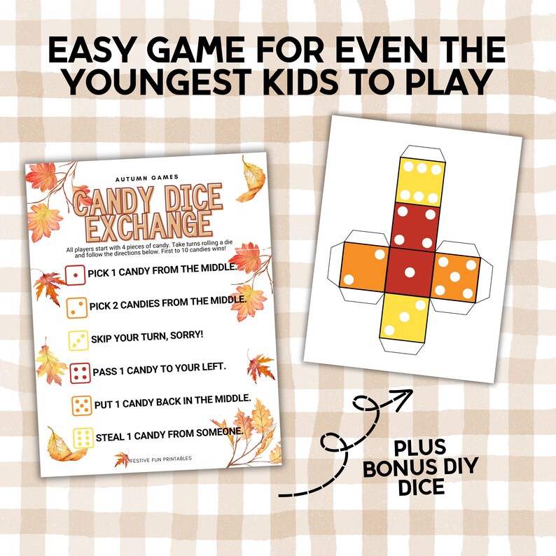 Fall Candy Dice Exchange, Easy Fun Roll the Dice Autumn Theme Games for ...