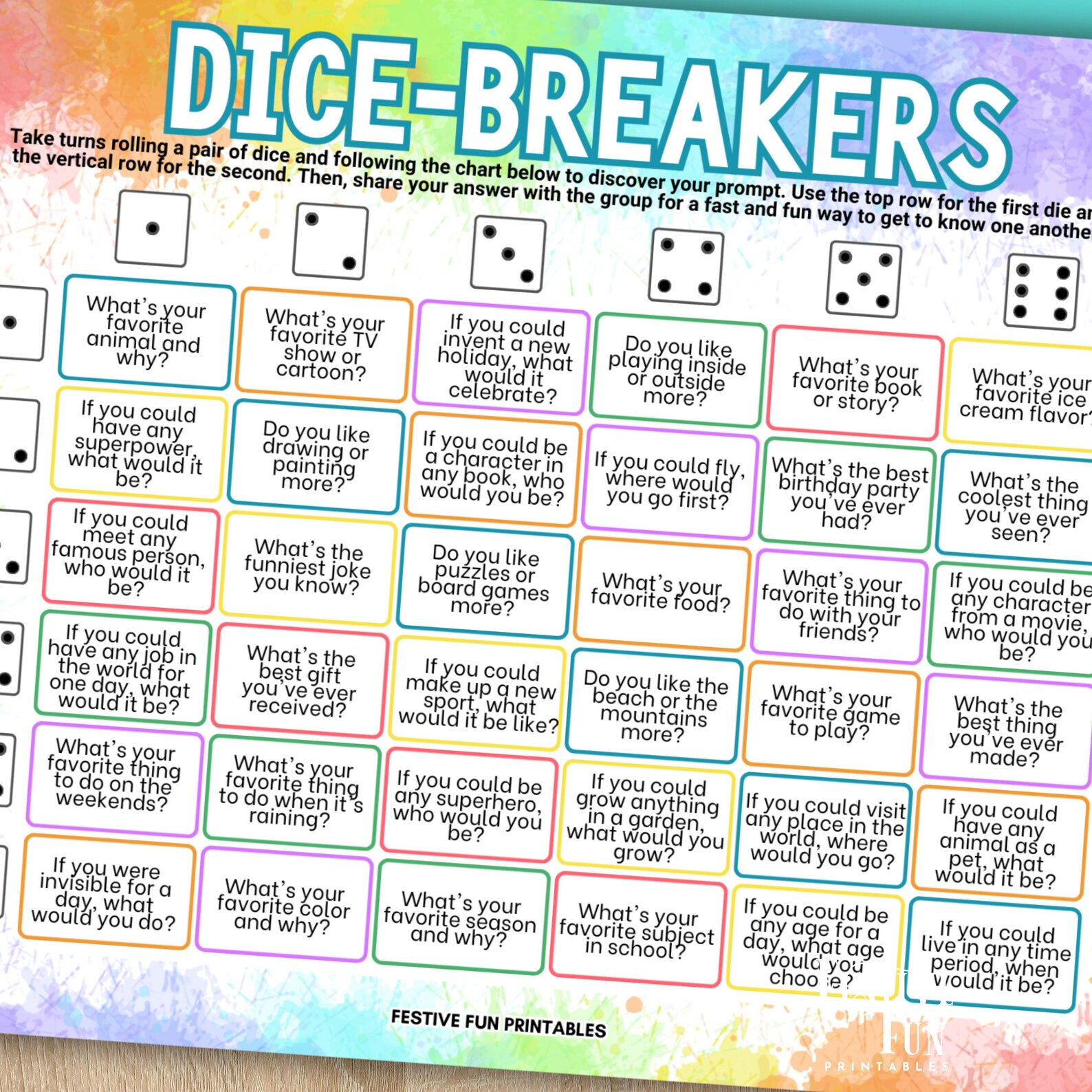 Fun Dice Icebreakers Back to School Activity, Roll the Dice ...