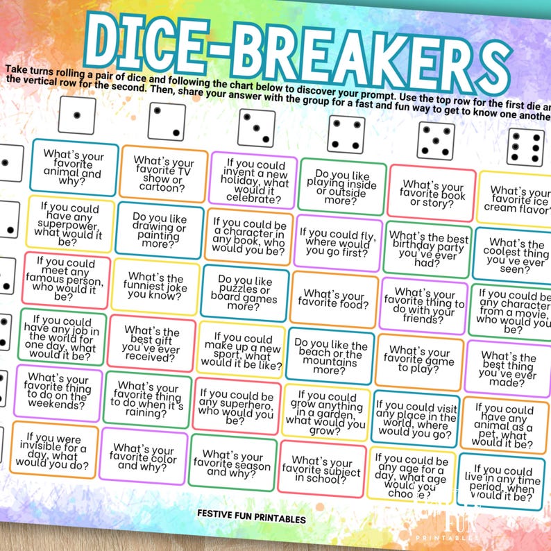 Fun Dice Icebreakers Back to School Activity, Roll the Dice ...