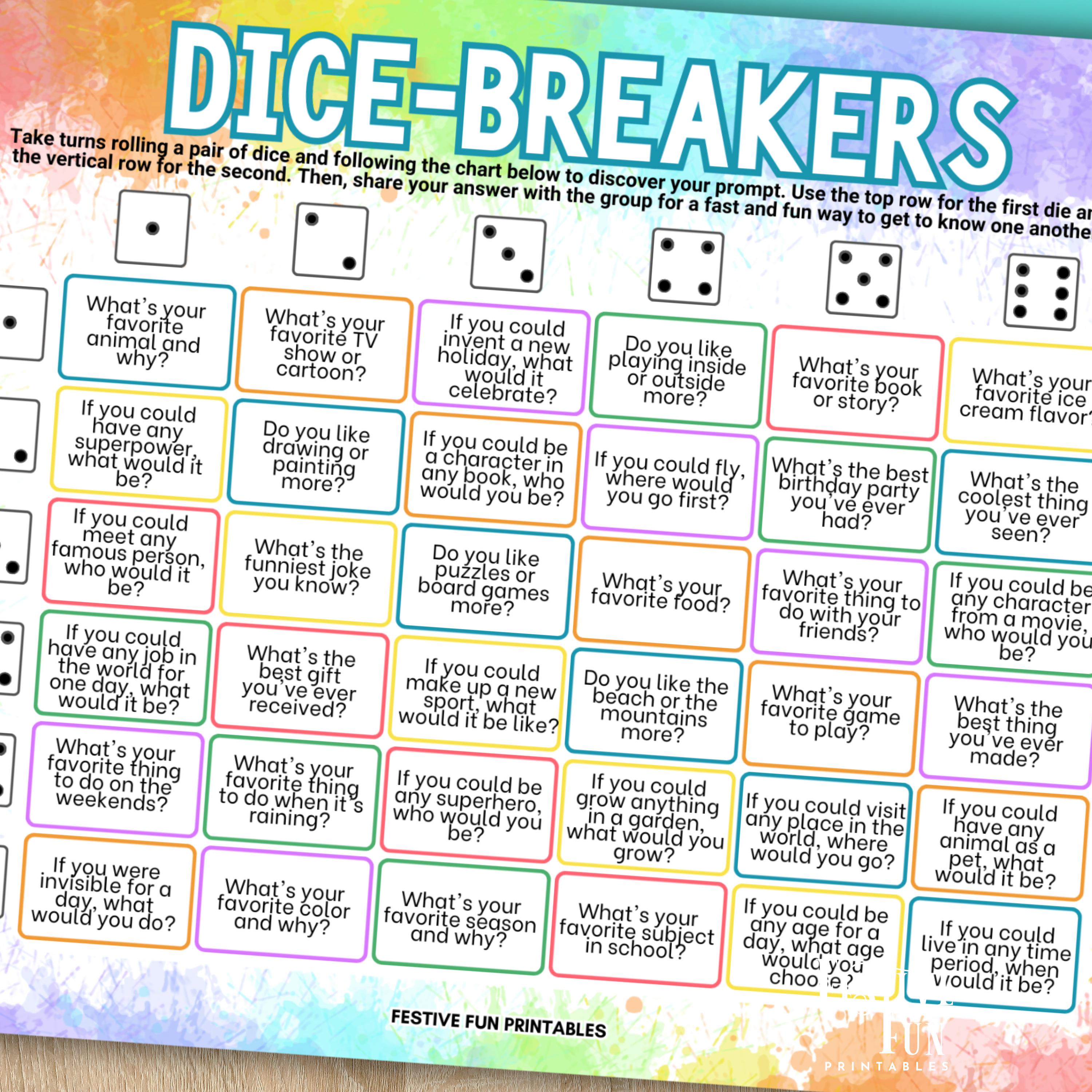 Fun Dice Icebreakers Back to School Activity, Roll the Dice ...