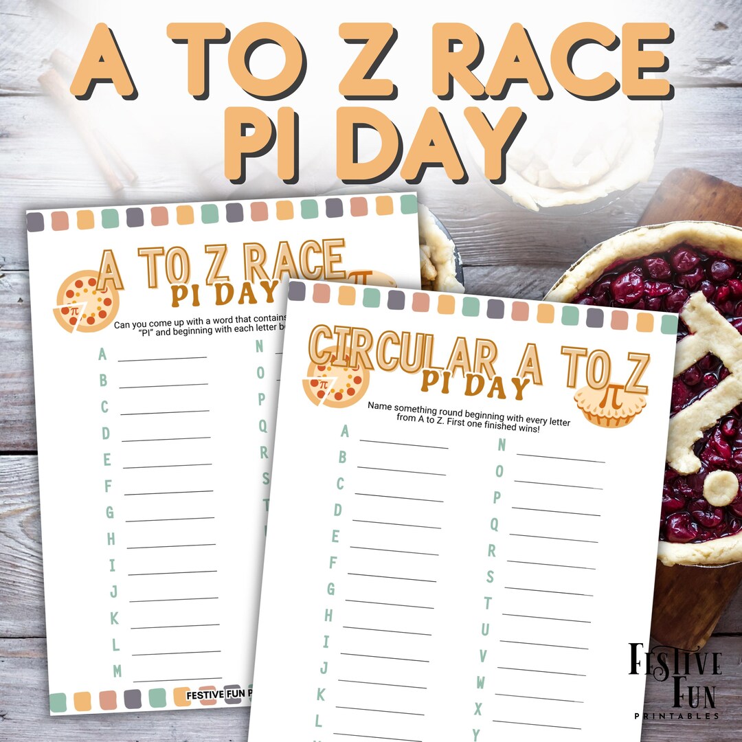 Pi Day A to Z Race Printable Game, March 14th Pie Party Word Puzzle for ...