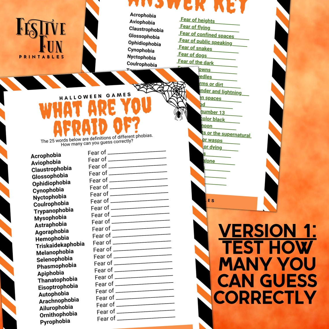 Guess the Phobia Halloween Trivia Game, What Are You Afraid of Fear ...