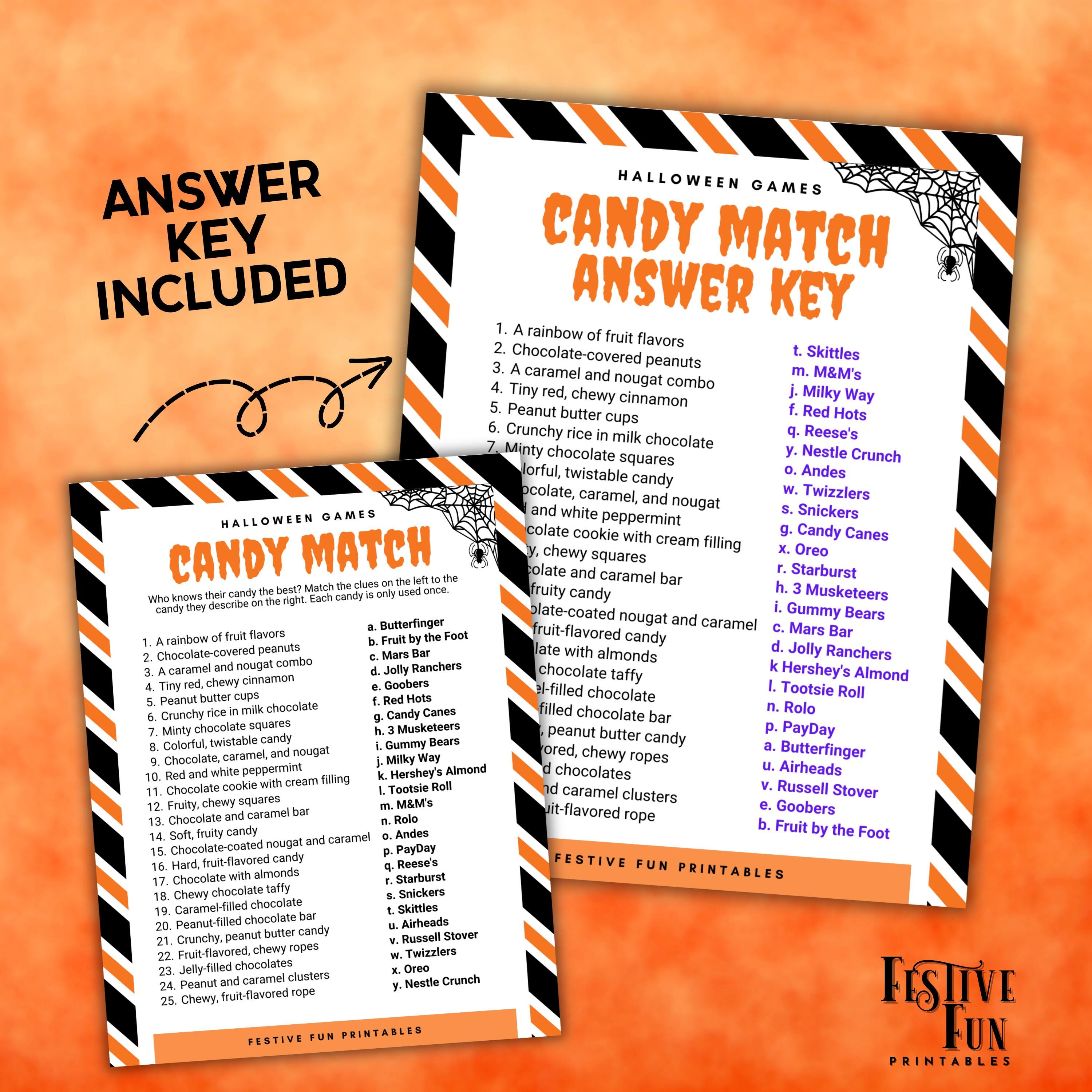 Candy Match Halloween Trivia, Chocolate Brands Matching Game, Group ...