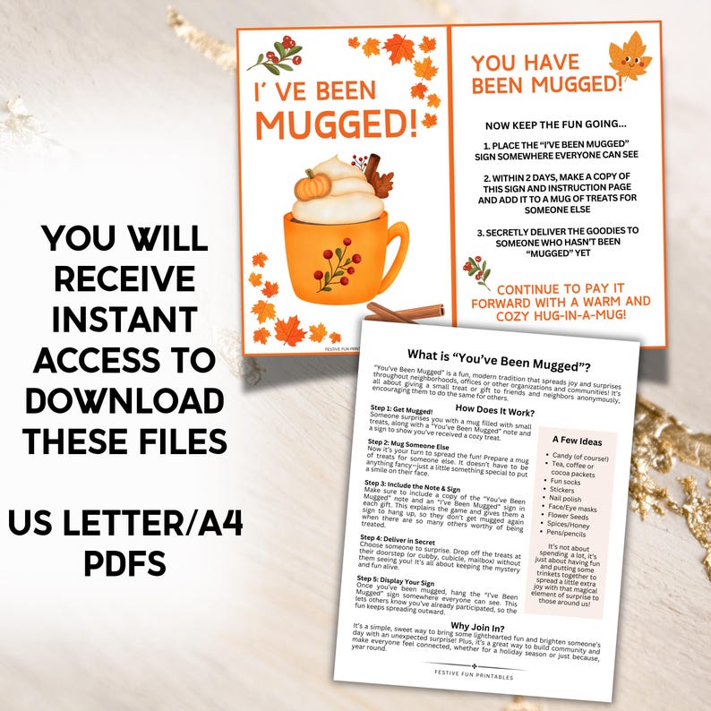 Autumn You've Been Mugged Printable Game, Thanksgiving Hug in a Mug ...