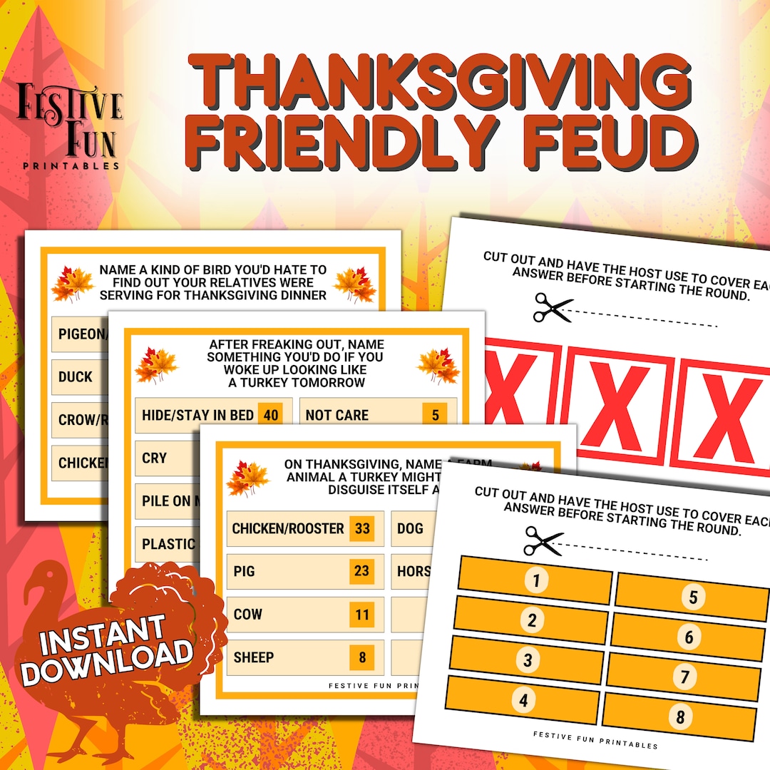Thanksgiving Friendly Feud Game, Printable Friendsgiving Fall Festival ...