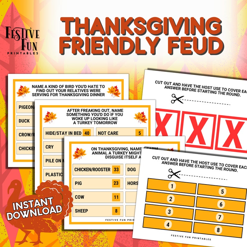 Thanksgiving Friendly Feud Game, Printable Friendsgiving Fall Festival ...