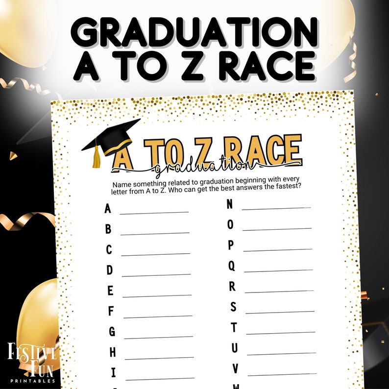 Graduation A to Z Race Printable Game, High School or College Senior ...