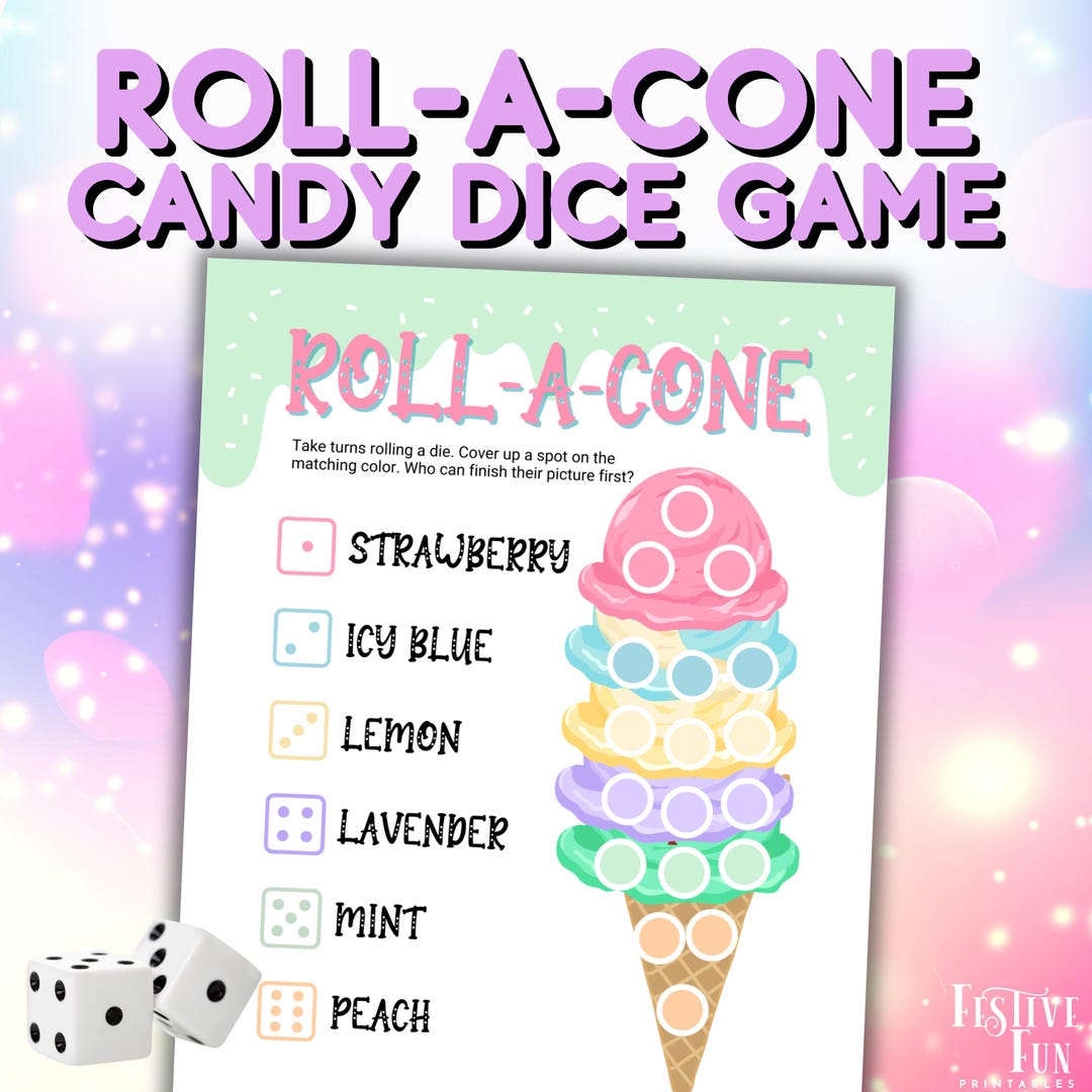 Roll A Picture Candy Dice Game Printable, Easy Ice Cream Theme Party ...