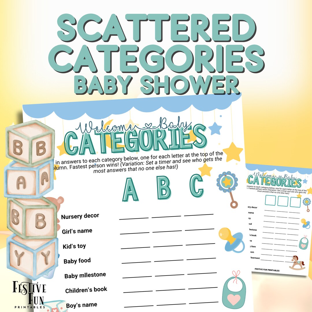 Scattered Categories Baby Shower Printable Game, Think Fast Abcs Gender ...