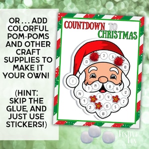 Santa Advent Calendar, Printable Countdown to Christmas Activity for ...