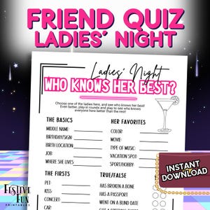 Who Knows Her Best Ladies Night Game, Girls Night Out Activities ...