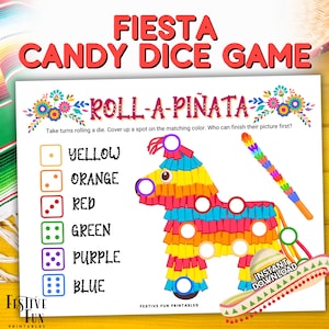 Fiesta Roll A Piñata Printable Game, Easy Piñata Theme Candy Dice Game ...