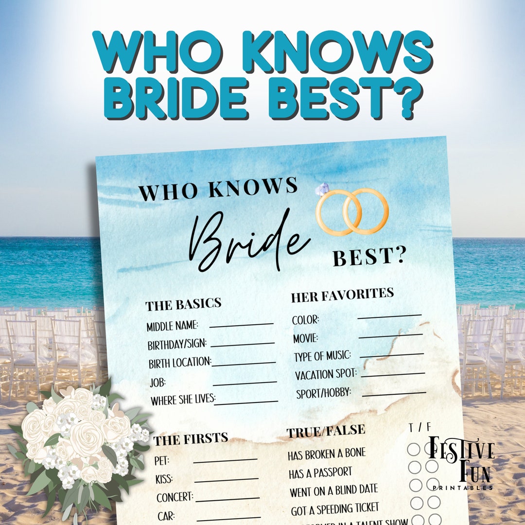 Who Knows Bride Best, Bridal Shower Bachelorette and Hen Party Game ...