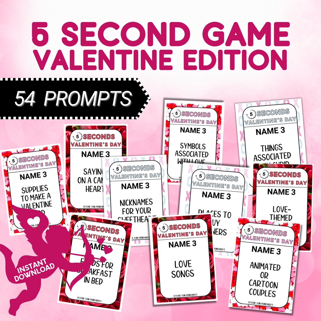 Valentine 5 Second Game Cards Bundle, Printable Think Fast Icebreaker ...
