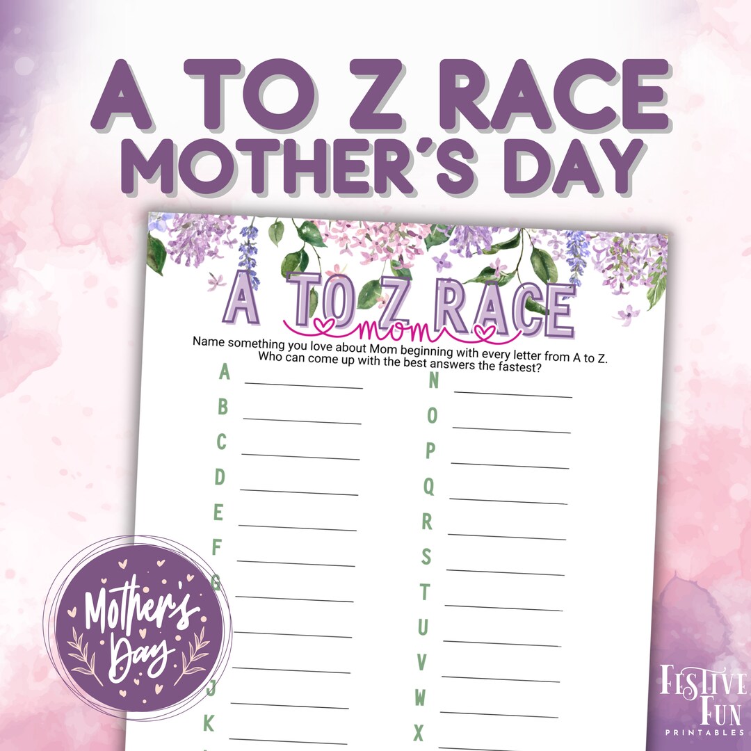 A to Z Mothers Day Race, All About Mom, Mum Printable Game, Instant ...