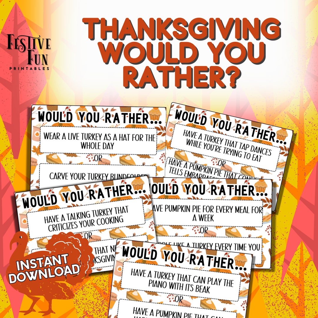 Would You Rather Thanksgiving Game Printable Cards, This or That ...
