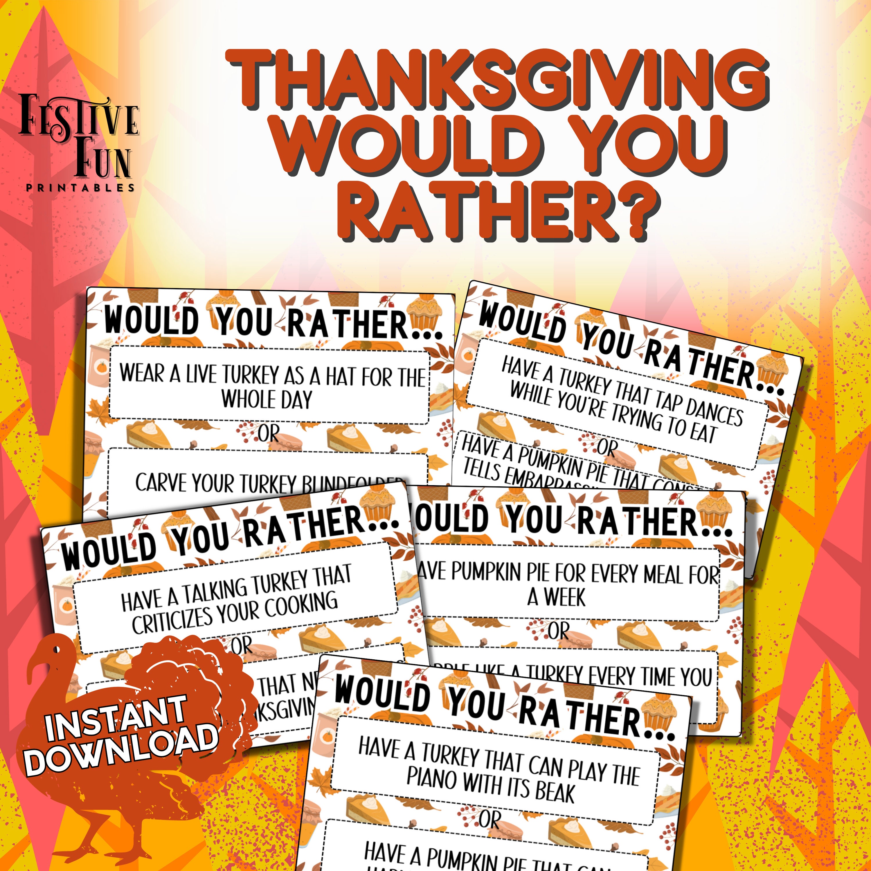 Would You Rather Thanksgiving Game Printable Cards, This or That ...