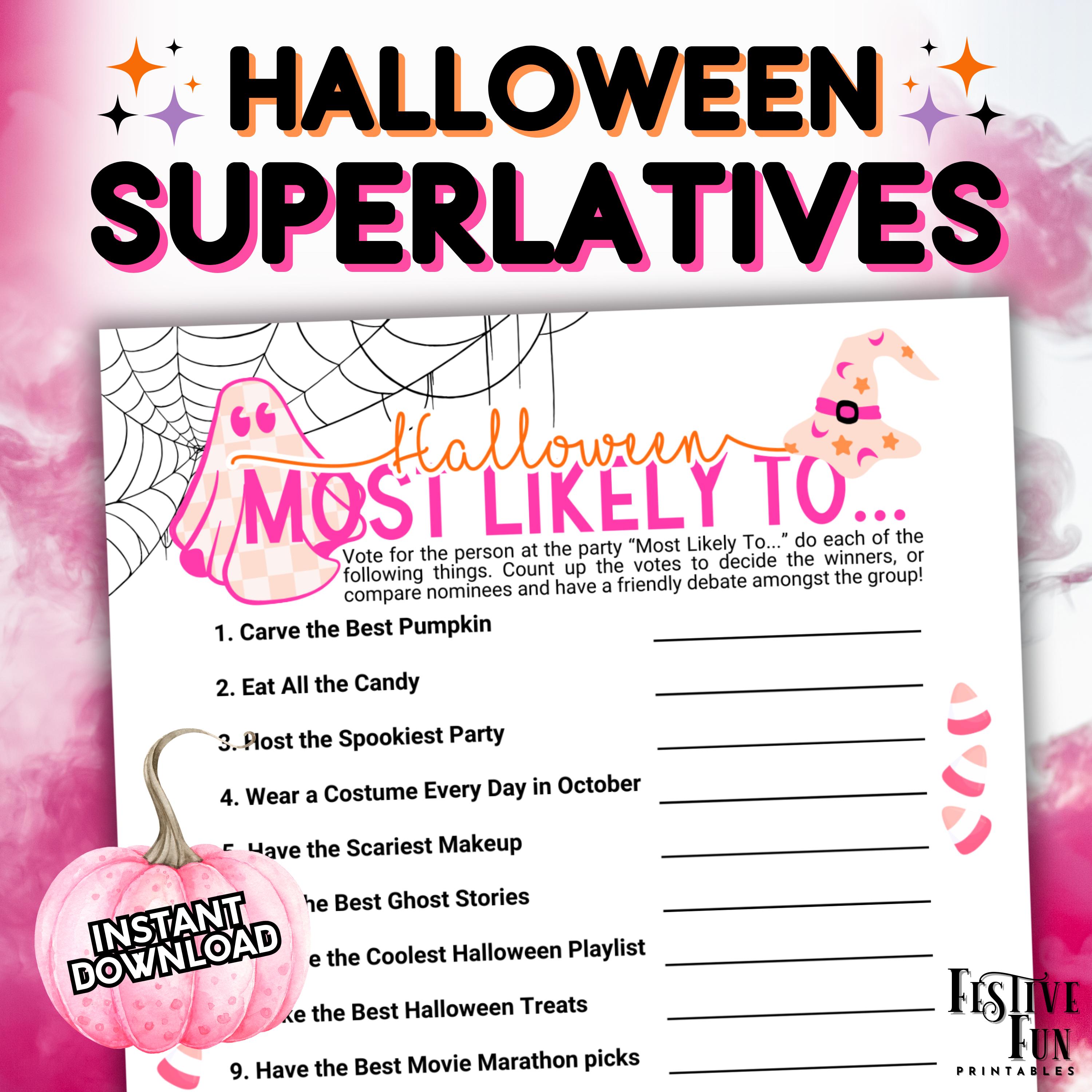Halloween Superlatives, Most Likely to Girly Summerween Party Game ...