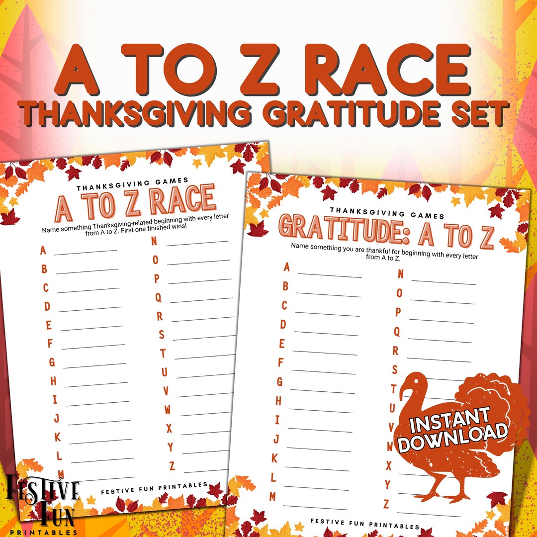 Thanksgiving A to Z Race Bundle, What Are You Grateful for Printable ...