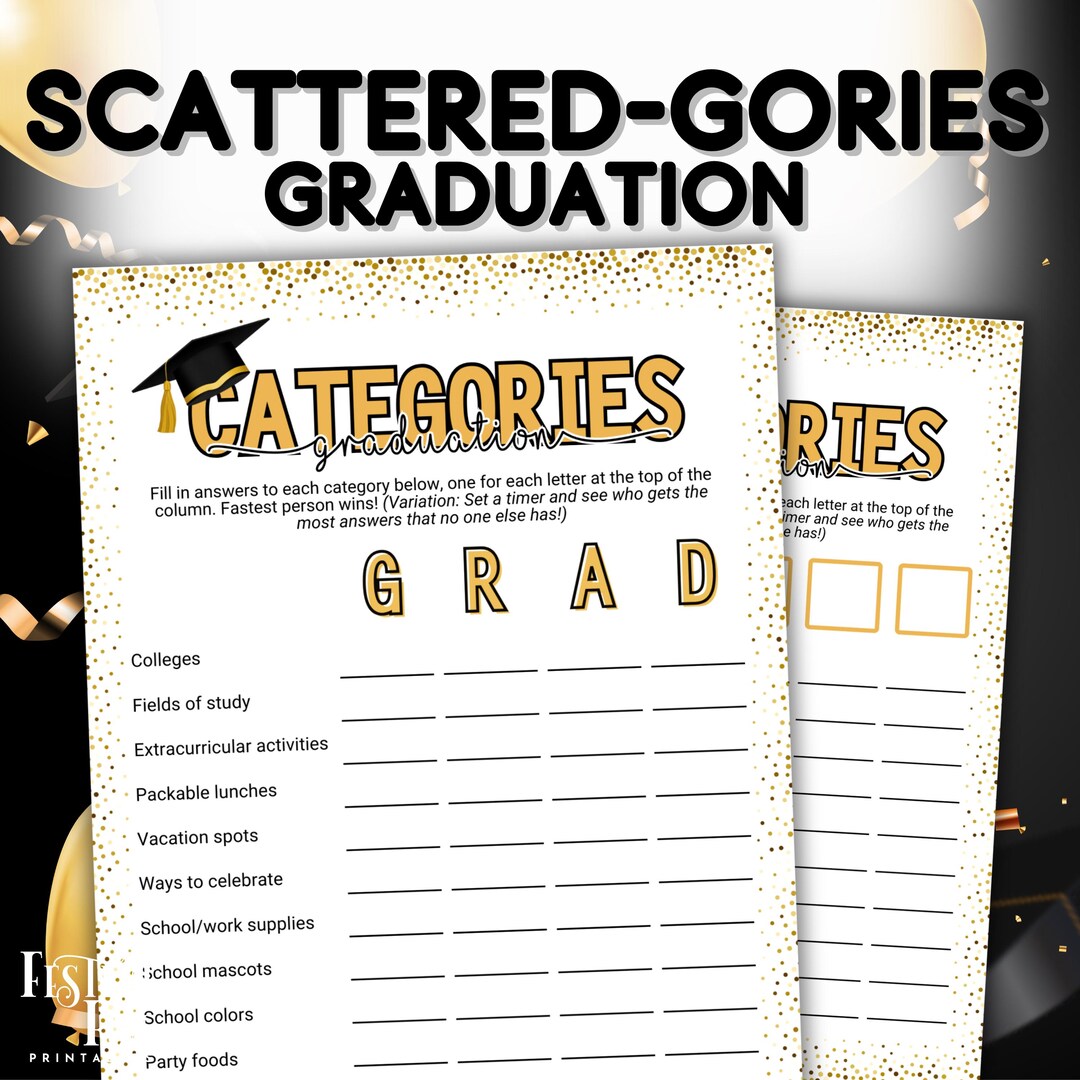Graduation Scattered Categories Printable Game, High School or College ...