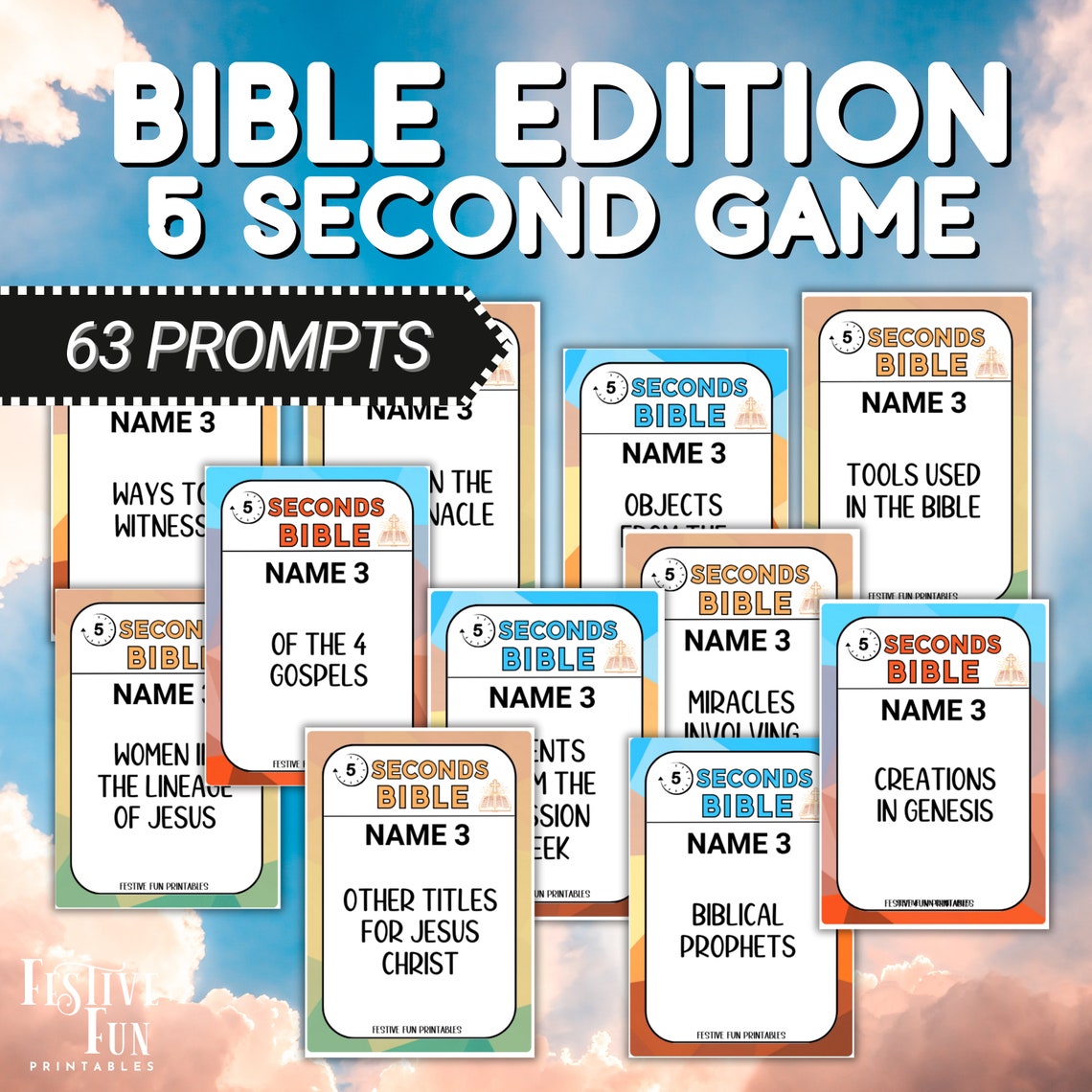 Bible 5 Second Game Printable Game for All Ages, Instant Download Game ...