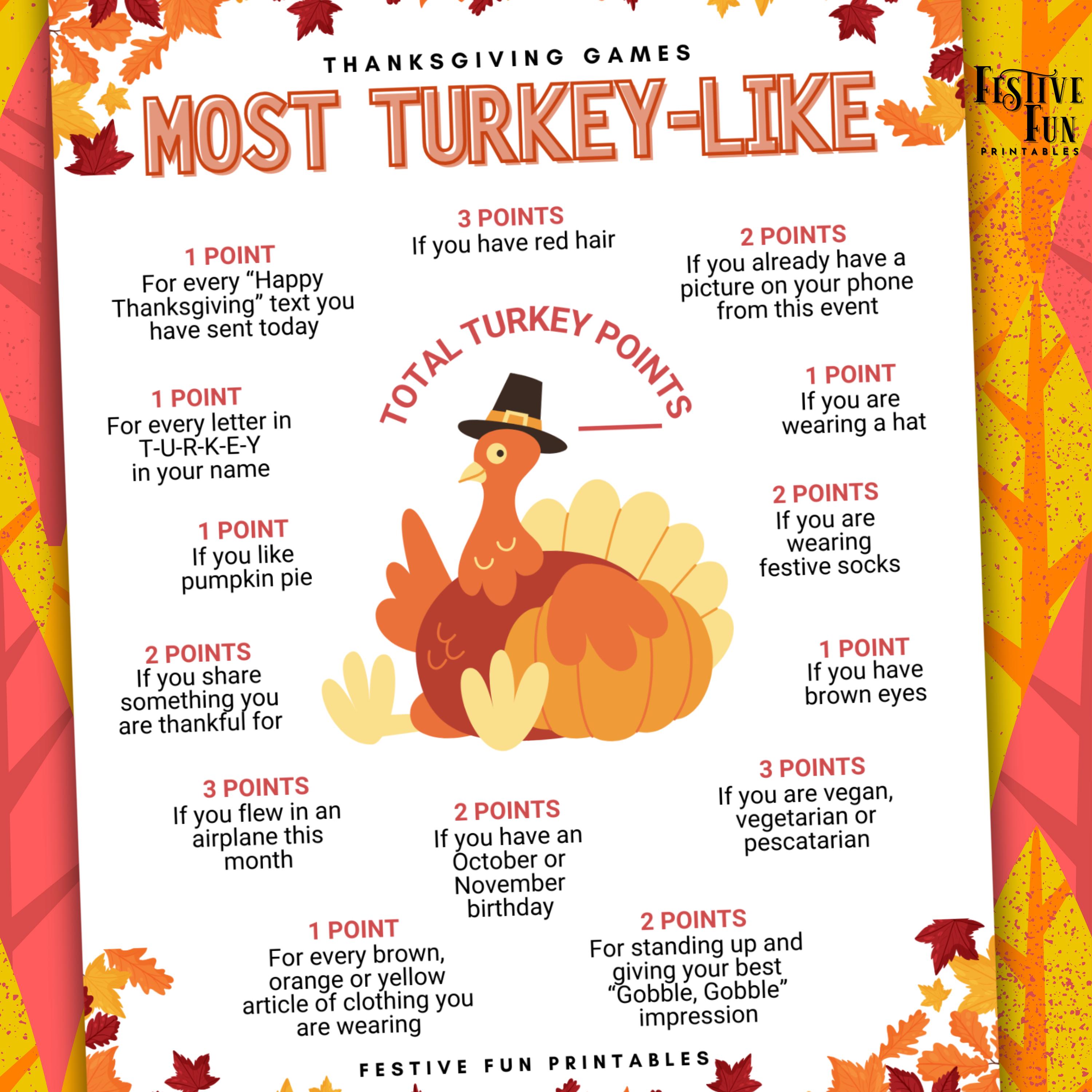 Who is Most Like a Turkey Game, Funny Easy Thanksgiving Friendsgiving ...