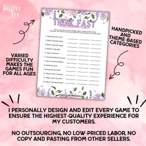 Think Fast Race Mom Edition, Printable Game About Mom for Her Birthday ...