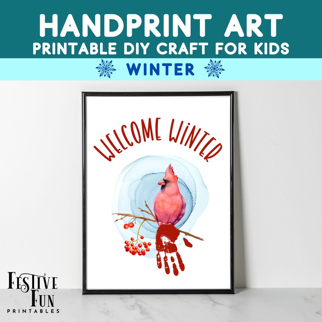 Welcome Winter Cardinal Handprint Craft for Kids, Printable Finger ...